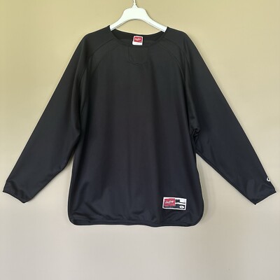 VTG Rawlings Baseball Pullover Men XL Warm Up Black Long Sleeve Thermal ...