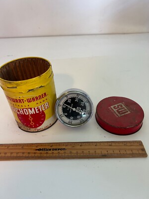 VINTAGE STEWART-WARNER PORTABLE HAND TACHOMETER 757-W WITH ORIGINAL CAN ...