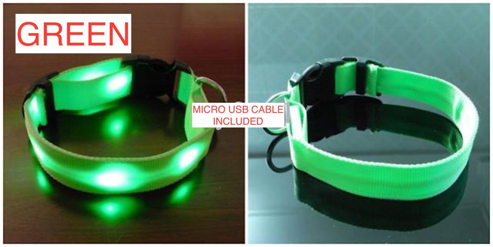 RECHARGEABLE LED PET GLOW COLLAR dog cat safety neck harness flash ...