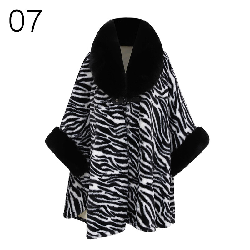Luxury Imitated Rex Rabbit Fur Cape Loose Leopard Collar Cape Shawl ...