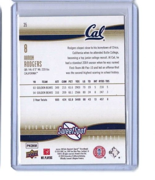 2010 Upper Deck Aaron Rodgers Sweet Spot #35 Cal | eBay