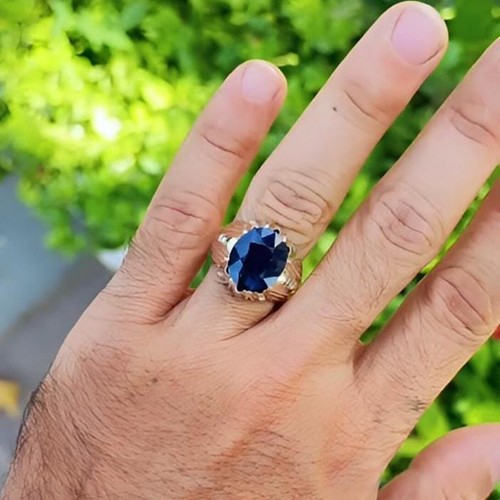 Natural Sapphire Ring For Men, Big Blue Sapphire Stone Ring, 925 Silver ...