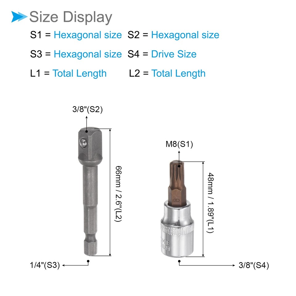 Spline Bit Socket M8 Bit 3/8" Drive 2" Length CR-V Socket with Socket ...
