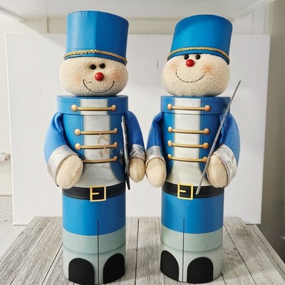 VTG Pair of 17" Toy Soldier Nutcracker Blue Cylinder Christmas Holiday ...