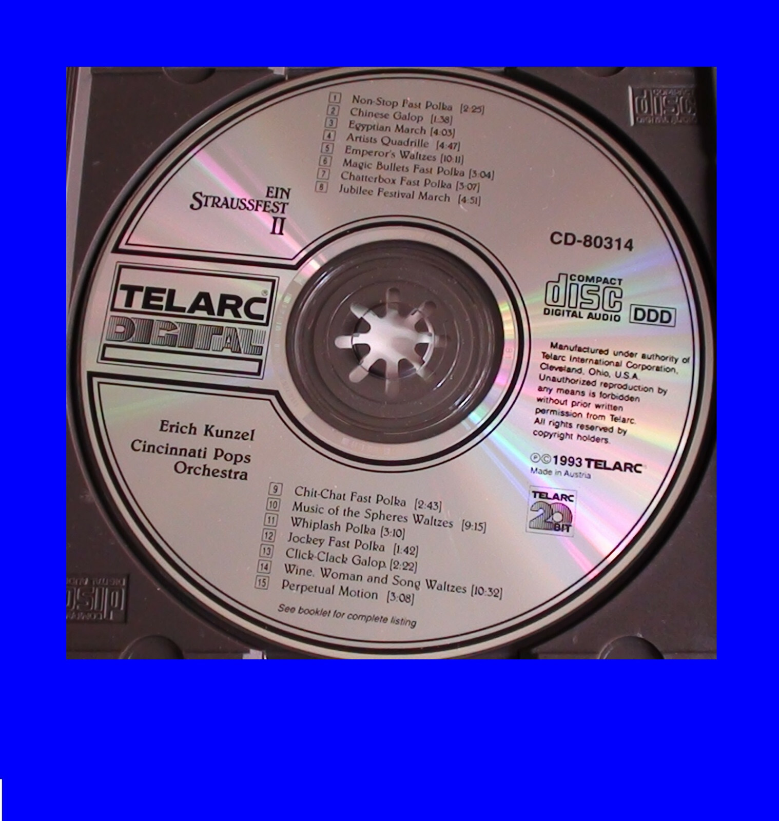 Erich Kunzel Telarc CD-80314 Austria ifpi Ein Straussfest II CD VOL .2 | eBay