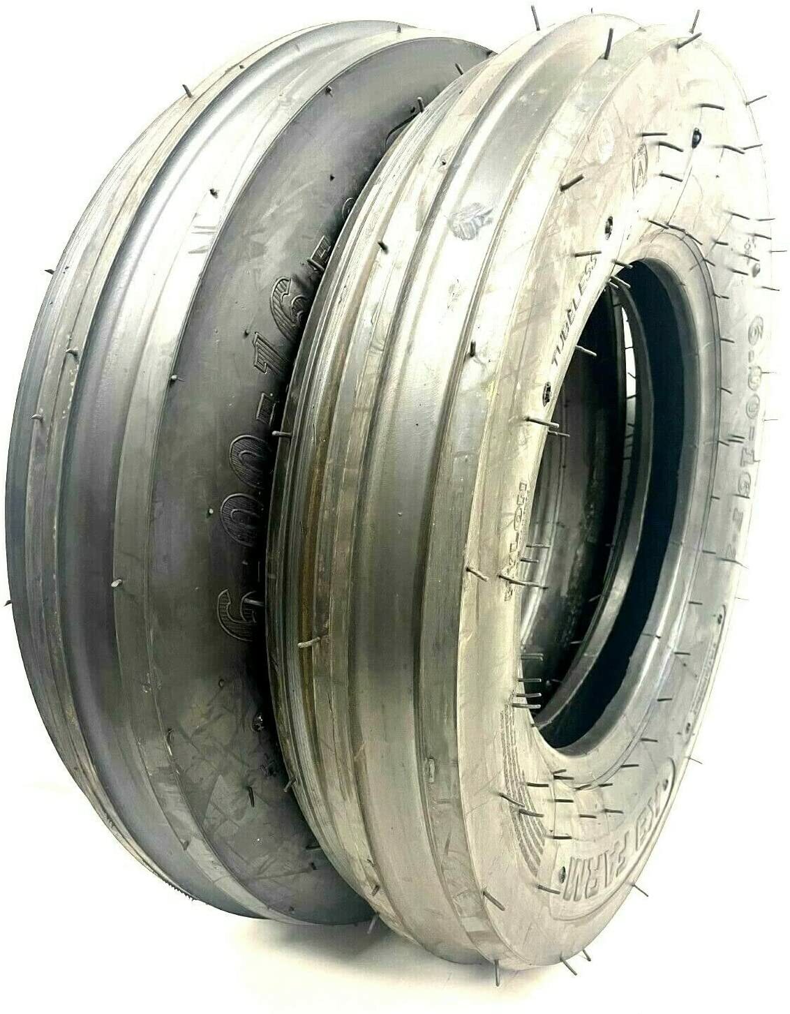 Two 6.00-16 Tri-Rib Front Tractor Tires Tubeless Heavy Duty 600x16 F2 3 ...