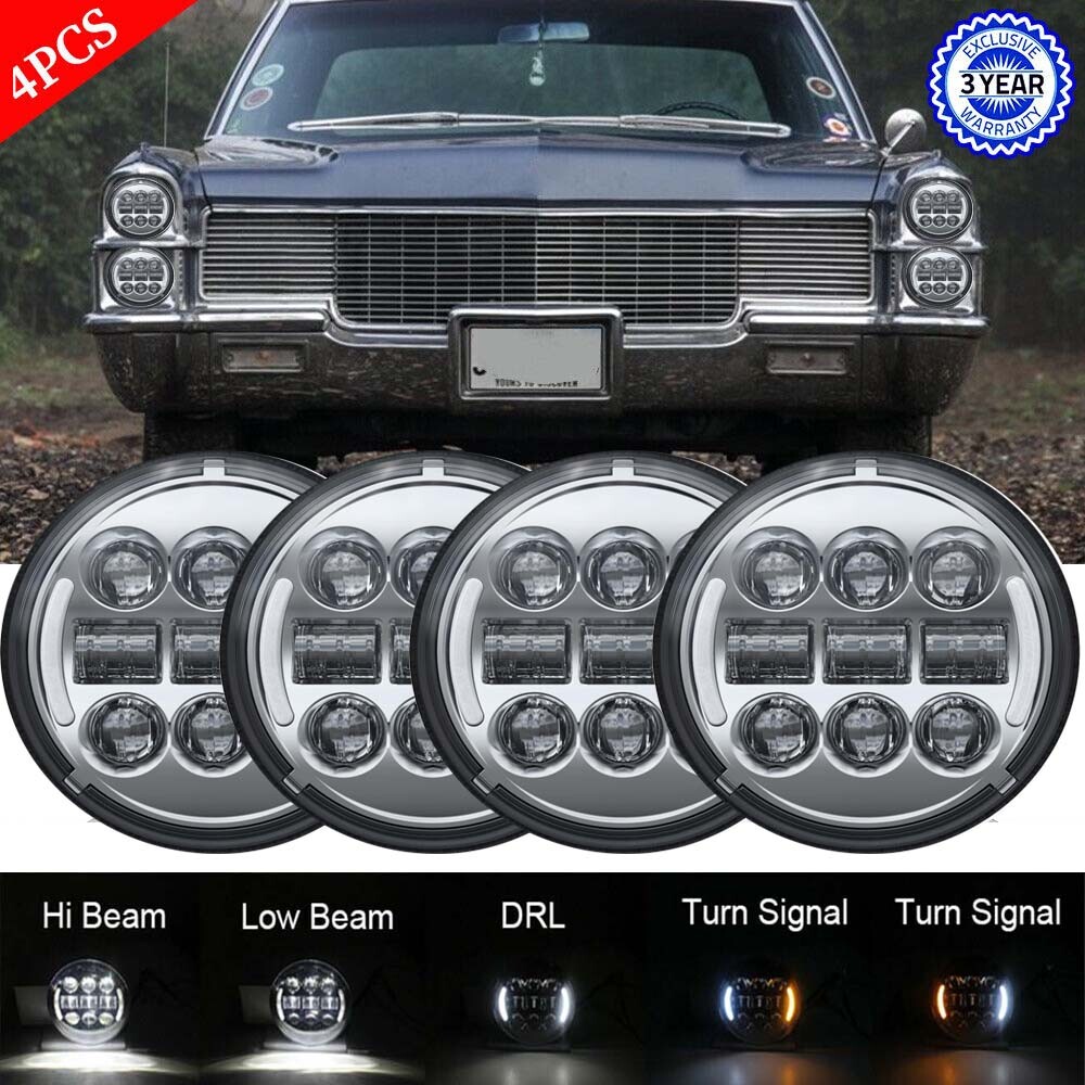 4PCS 5.75" 5-3/4" Round LED Hi-Lo Beam Headlights For Cadillac Calais ...