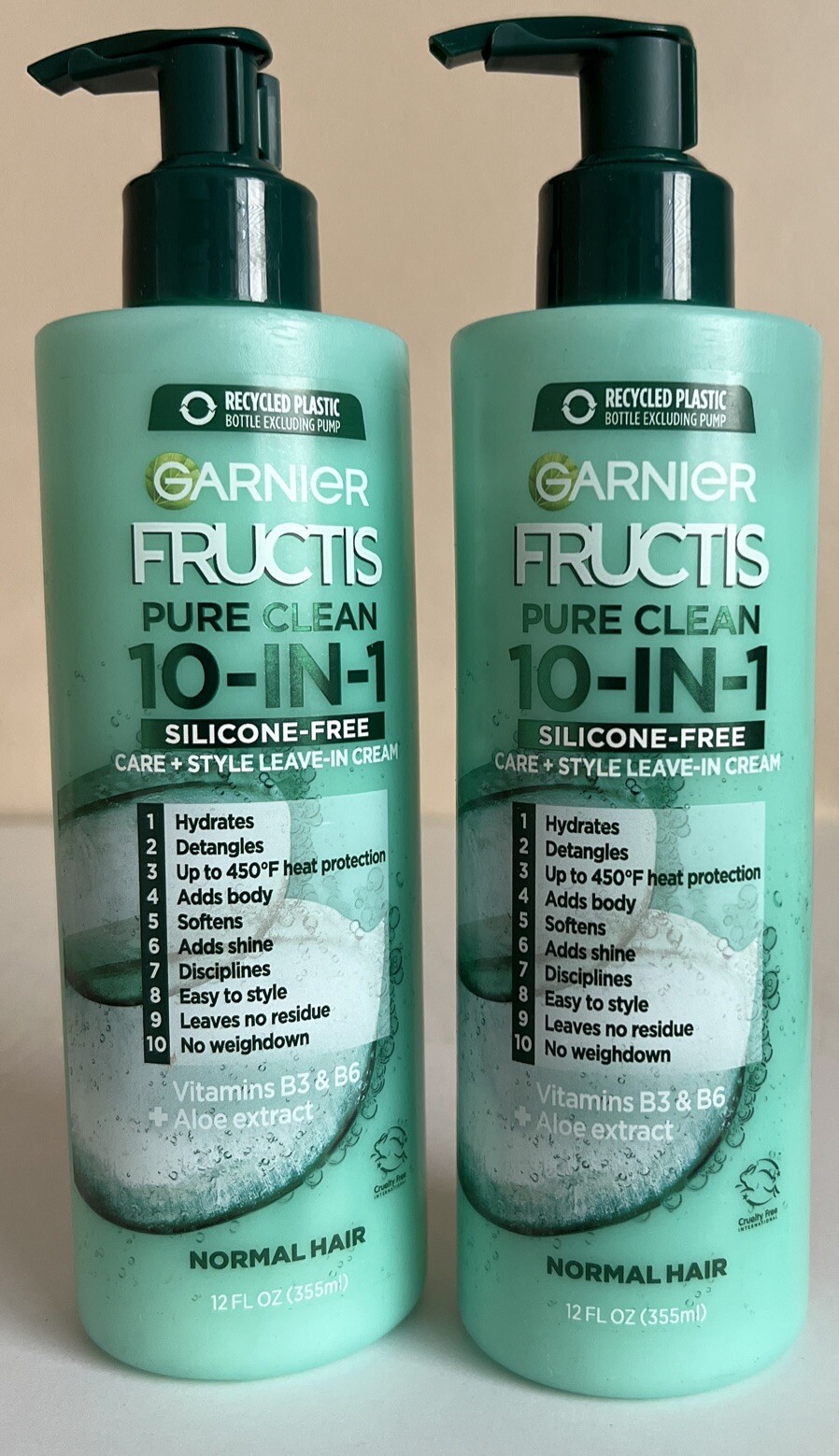 2 Garnier Fructis Pure Clean 10-IN-1 Care + Style Leave-In Cream 12 oz ...