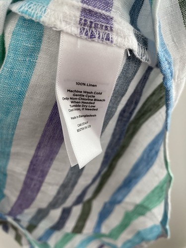 Talbots M 100% Linen Purple Blue Striped Short Sleeve Blouse Women’s Medium | eBay