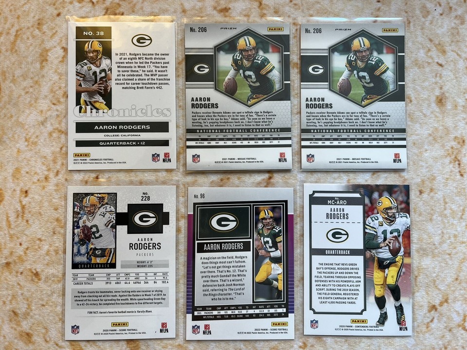2020-22 Panini Aaron Rodgers 6 Parallel Card Lot Green Bay Packers ...