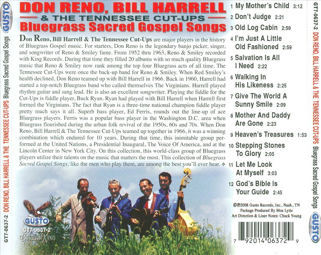 DON RENO/BILL HARRELL/THE TENNESSEE CUT-UPS BLUEGRASS SACRED GOSPEL ...