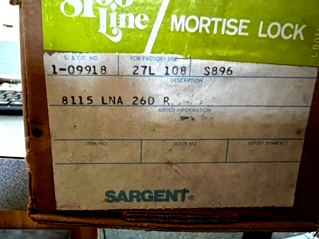 SARGENT LOCK 8115 LNA 26D LESS CYL PASSAGE MORTISE LOCK NOS HANDED LH ...