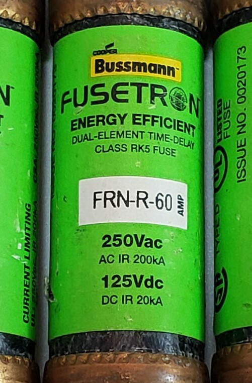 Cooper Bussmann Fusetron FRN-R-60 Dual Element Time Delay Class RK5 ...