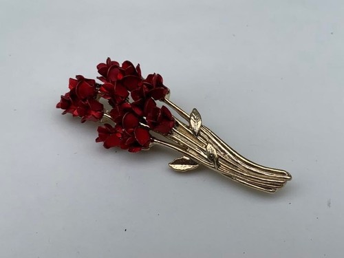 Vintage Signed DM 97 Dozen Long Stem Red Roses Gold Tone Brooch Pin ...
