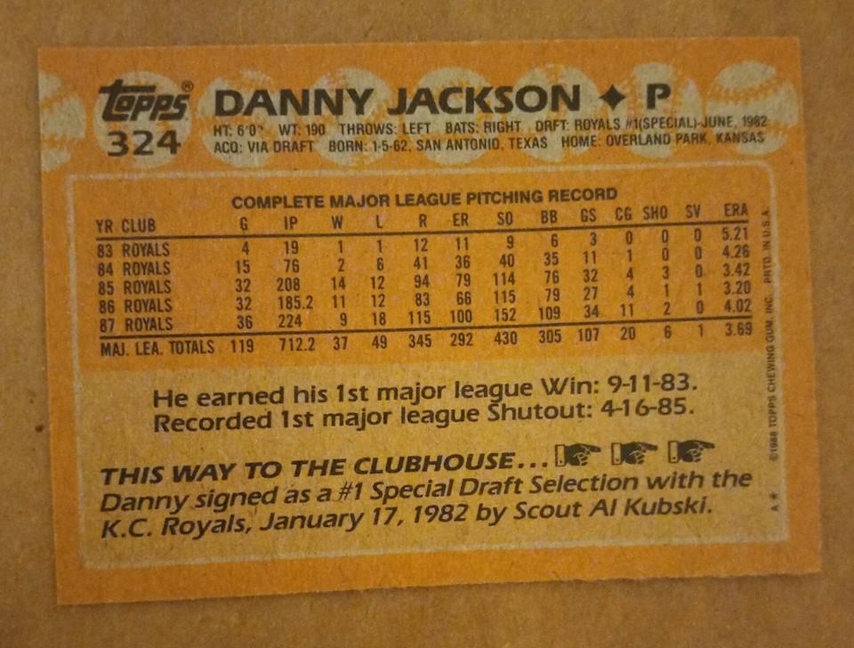 1988 Topps DANNY JACKSON KANSAS CITY ROYALS. Baseball Card #324. | eBay