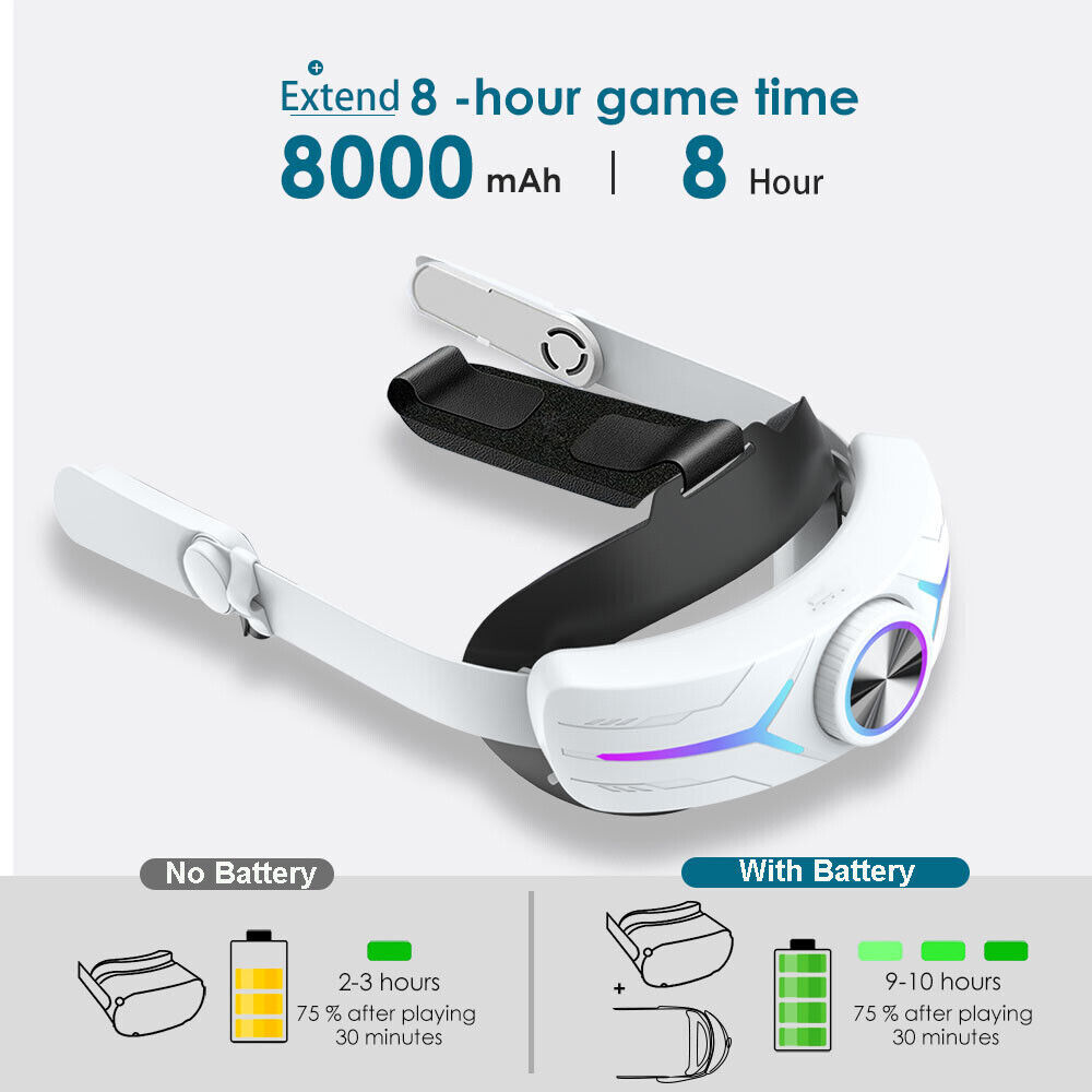 For Meta Oculus Quest 2 VR with 8000mAh Battery Elite Head Strap Band ...
