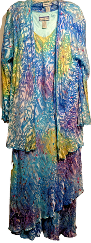 Simply Silk Dress Womens 1X Blue Green Purple Sheer Jacket Tank Set ...