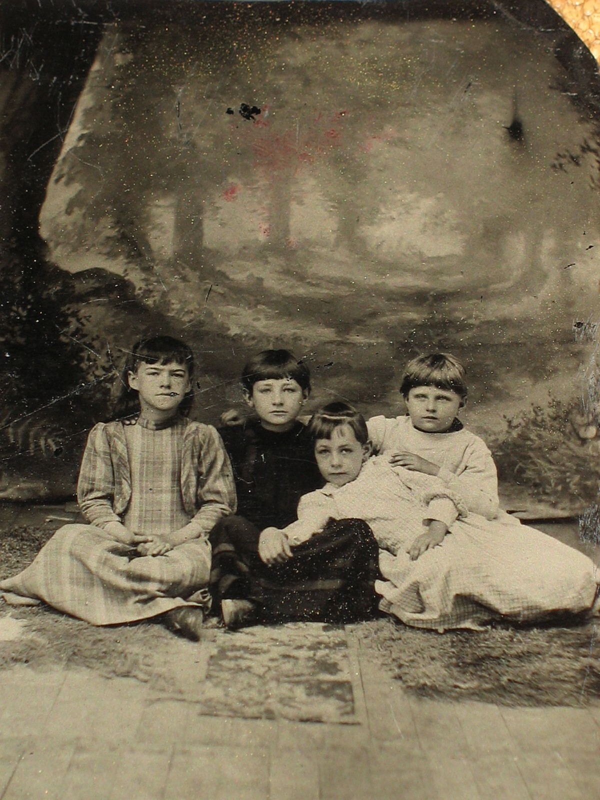 Tintype 4 Young Girlfriends Great Painted Backdrop | eBay