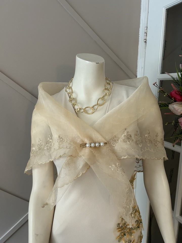 A classic beautiful Beige Filipiniana Alampay for women | eBay