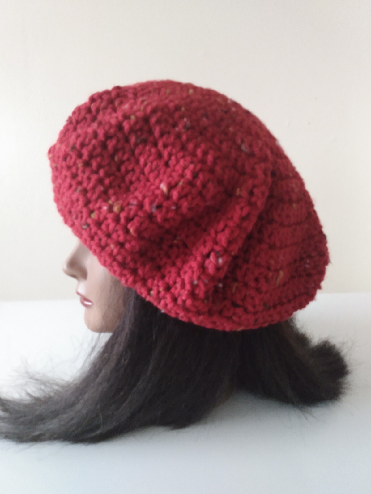 Serenity and Luxe | Burgundy Red TWEED Cher Beret Crochet Hat | One ...