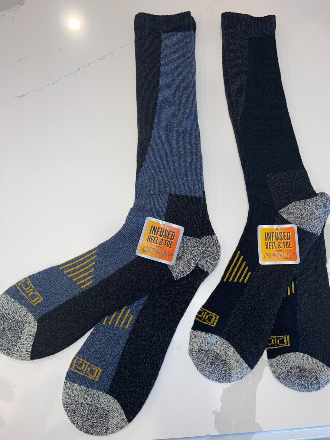 2 PAIRS DICKIES COPPER SHIN PROTECTOR BOOT LENGTH SOCKS MENS 6-12 BLUE ...