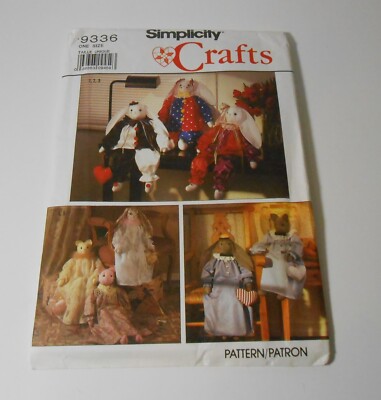 Simplicity Sewing Pattern 9336 for Making 7 views of Cat Rabbit Dolls ...