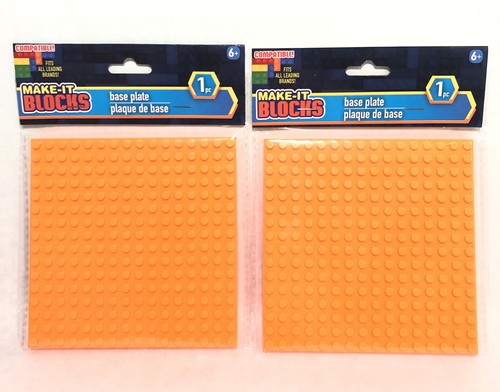 Make-It Blocks 5''x5'' Base Plate Lot (2) Orange. Compatible W/ Lego ...