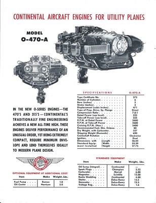 Aircraft Engine Brochure - Continental Motors - O-470-A - c1953 (B516 ...