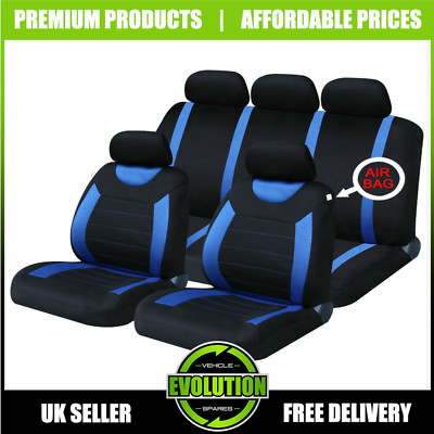 FOR Seat Ibiza Black & Blue Seat Covers Washable Airbag Safe 8 Piece ...