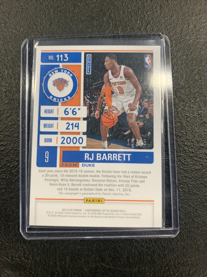 2019-20 Contenders Optic RJ Barrett Orange Auto Autograph Rookie RC 15/ ...