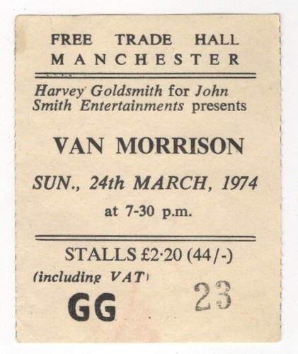 Van Morrison 3/24/74 Manchester England Free Trade Hall Rare UK Ticket ...