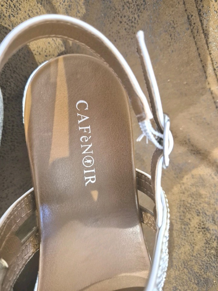 £6 SALE Cafe´ Noir Ladies Shoes Sandals 7/ 40 White Glitter Platform ...