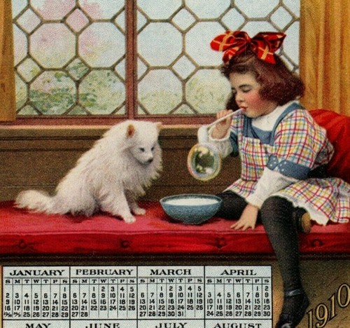 Girl Blowing Bubbles & Her Dog 1910 Calendar Prudential Insurance Co ...