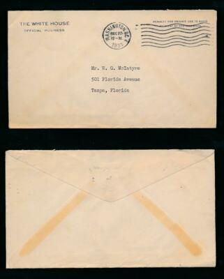 USA 1931 WHITE HOUSE OFFICIAL ENVELOPE to McINTYRE FLORIDA DEC 23rd ...