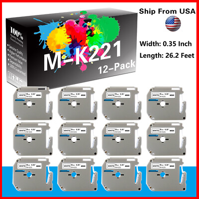 12PK MK221 label M-K221 for P-Touch Tape PT-75 M95 55S 65SL | eBay