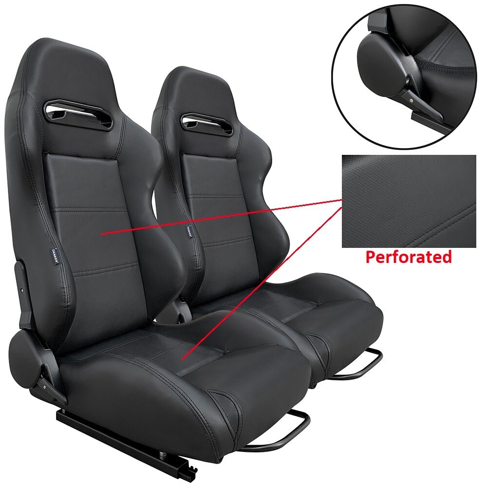 2 X TANAKA PERFORATED PVC LEATHER RACING SEAT RECLINABLE + SLIDERS FOR ...