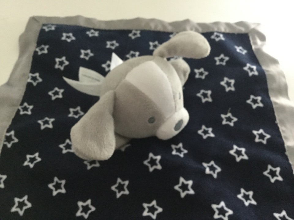 Carters Child of Mine Baby Lovey Puppy Dog Rattle Gray Blue Stars Satin ...