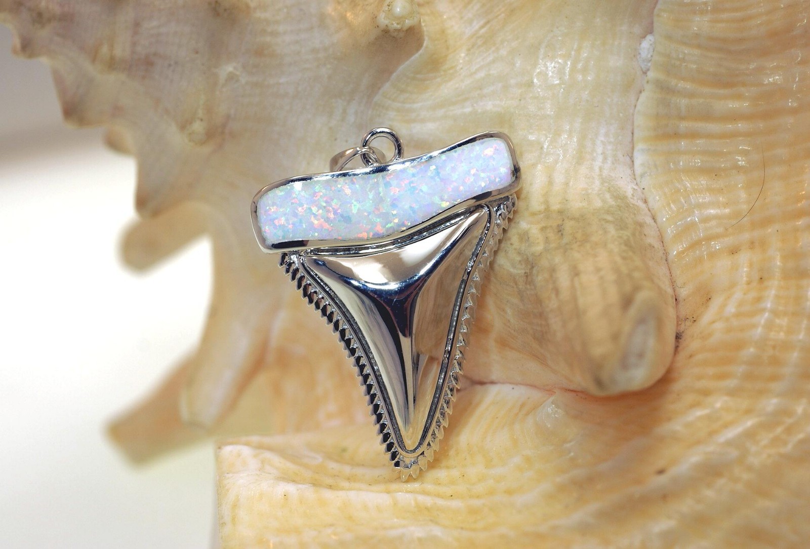 25MM RHODIUM 925 SILVER INLAID WHITE OPAL HAWAIIAN NIHO MANO SHARK ...