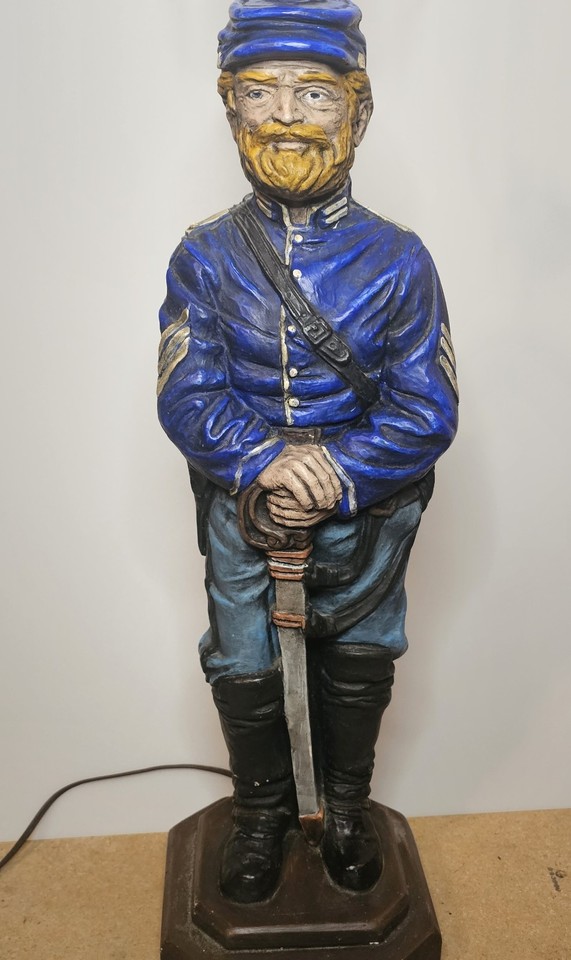 Vtg Civil War Union Soldier Table Lamp Blue Uniform Chalkware Military ...