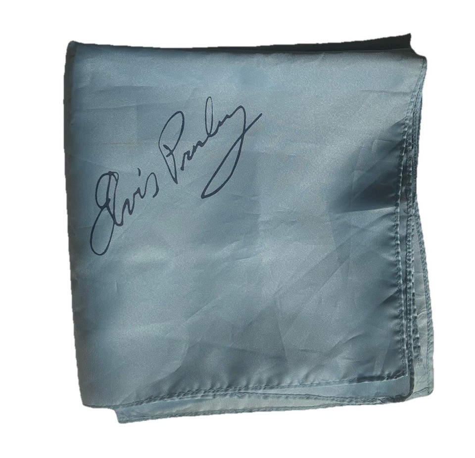 Elvis Presley Blue Authentic Concert Scarf 33”x34” With RARE STICKER ...