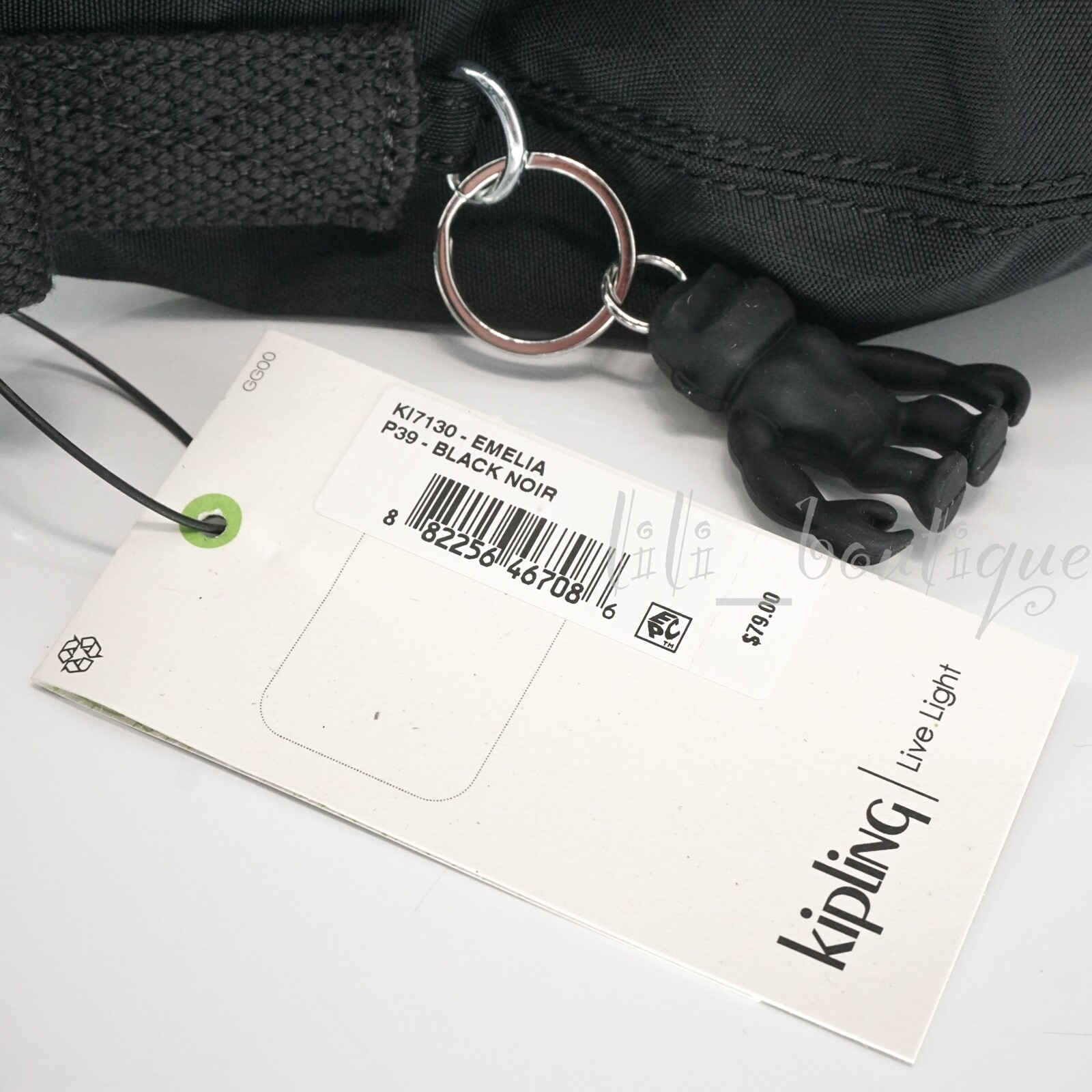 NWT Kipling KI7130 Emelia Shoulder Crossbody Bag Zipper Polyamide Black ...