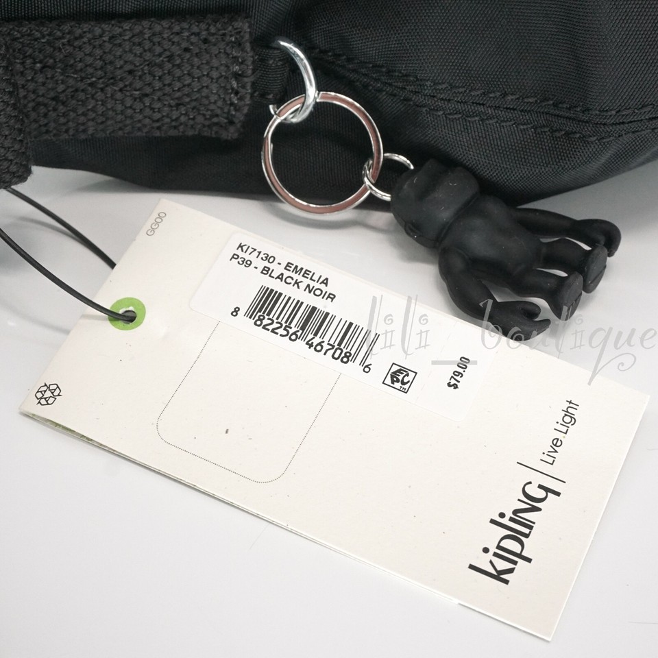 NWT Kipling KI7130 Emelia Shoulder Crossbody Bag Zipper Polyamide Black ...