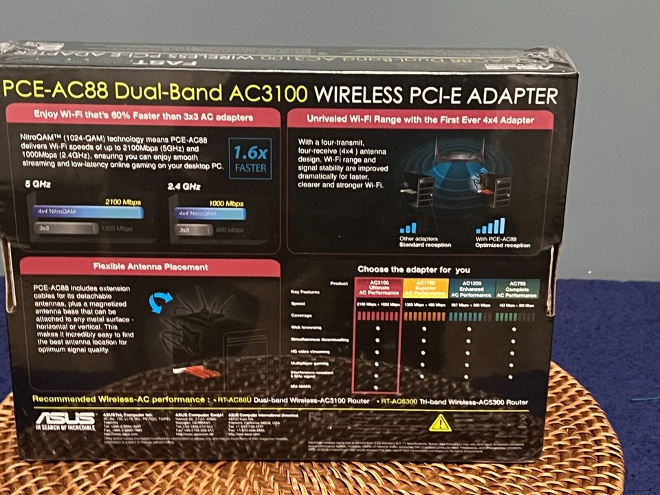 ASUS PCE-AC88 4x4 802.11ac Wifi AC3100 PCI-E Brand New In Box | eBay