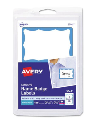 Avery Printable Self-Adhesive Name Badges, 2 1/3 x 3 3/8, Blue Border ...