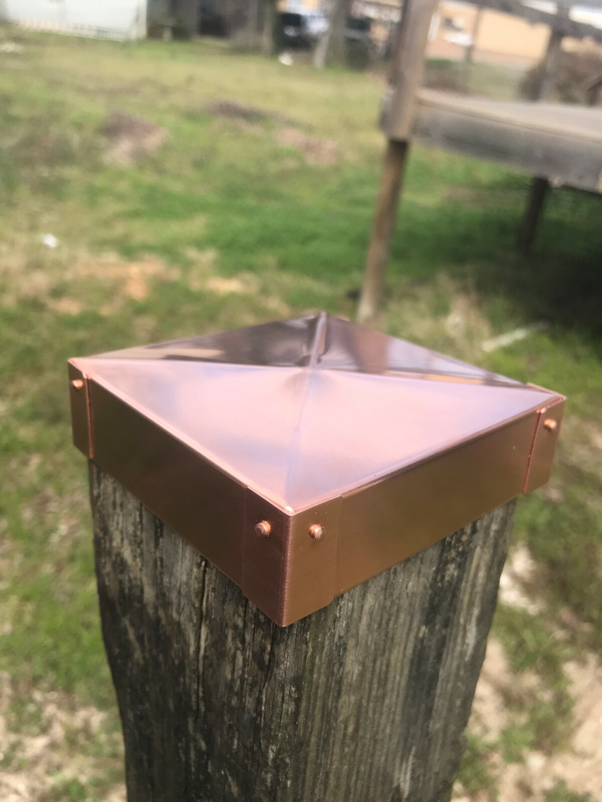 Solid Raw Copper 4x4 Riveted Fence Post Cap Made in USA Deck Porch ...