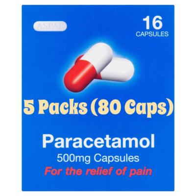 Aspar Paracetaml 500mg Capsules Headache/Migraine/Cold Flu/Pain - (80 ...