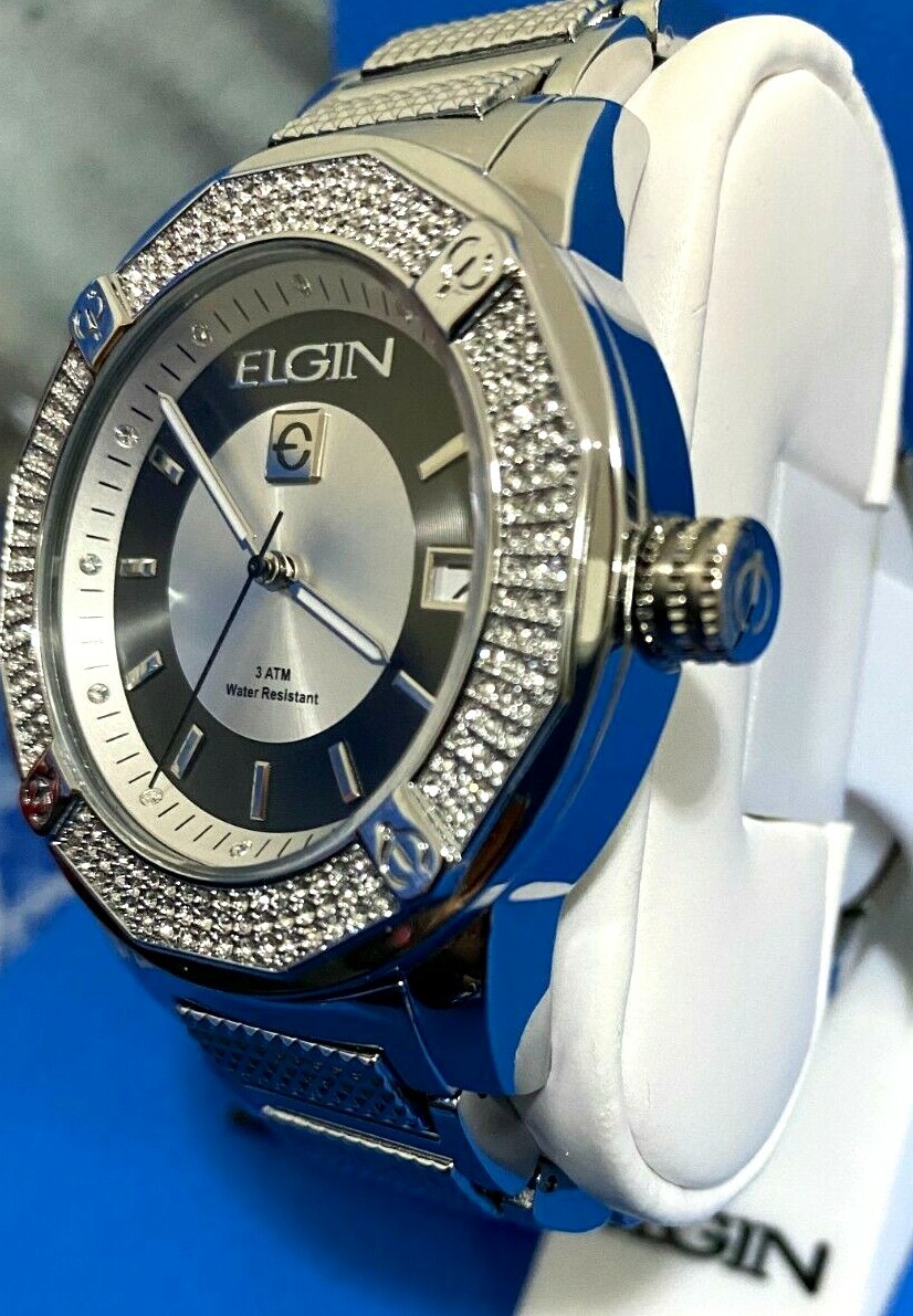 Elgin Mens Silvertone Bracelet Watch FG160032 for sale online | eBay