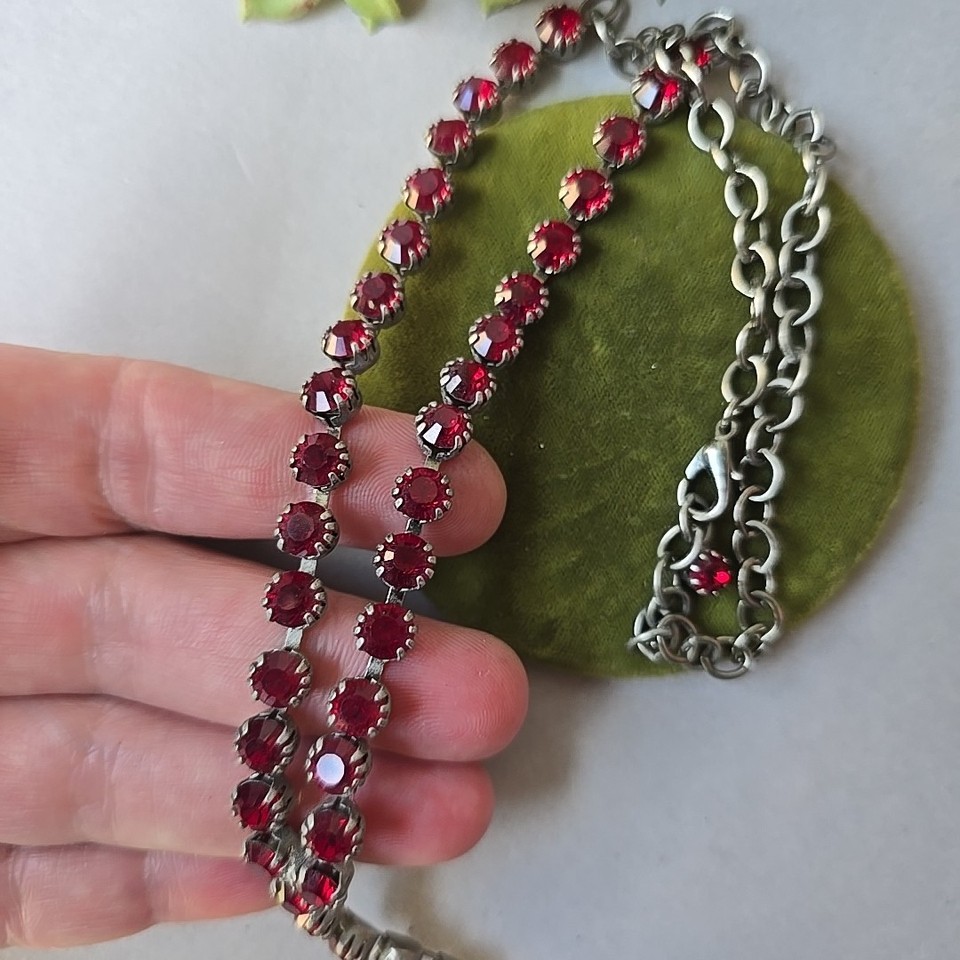 Fashion Silver Tone Ruby red Glass Rhinestones Lariat Necklace 18"L | eBay