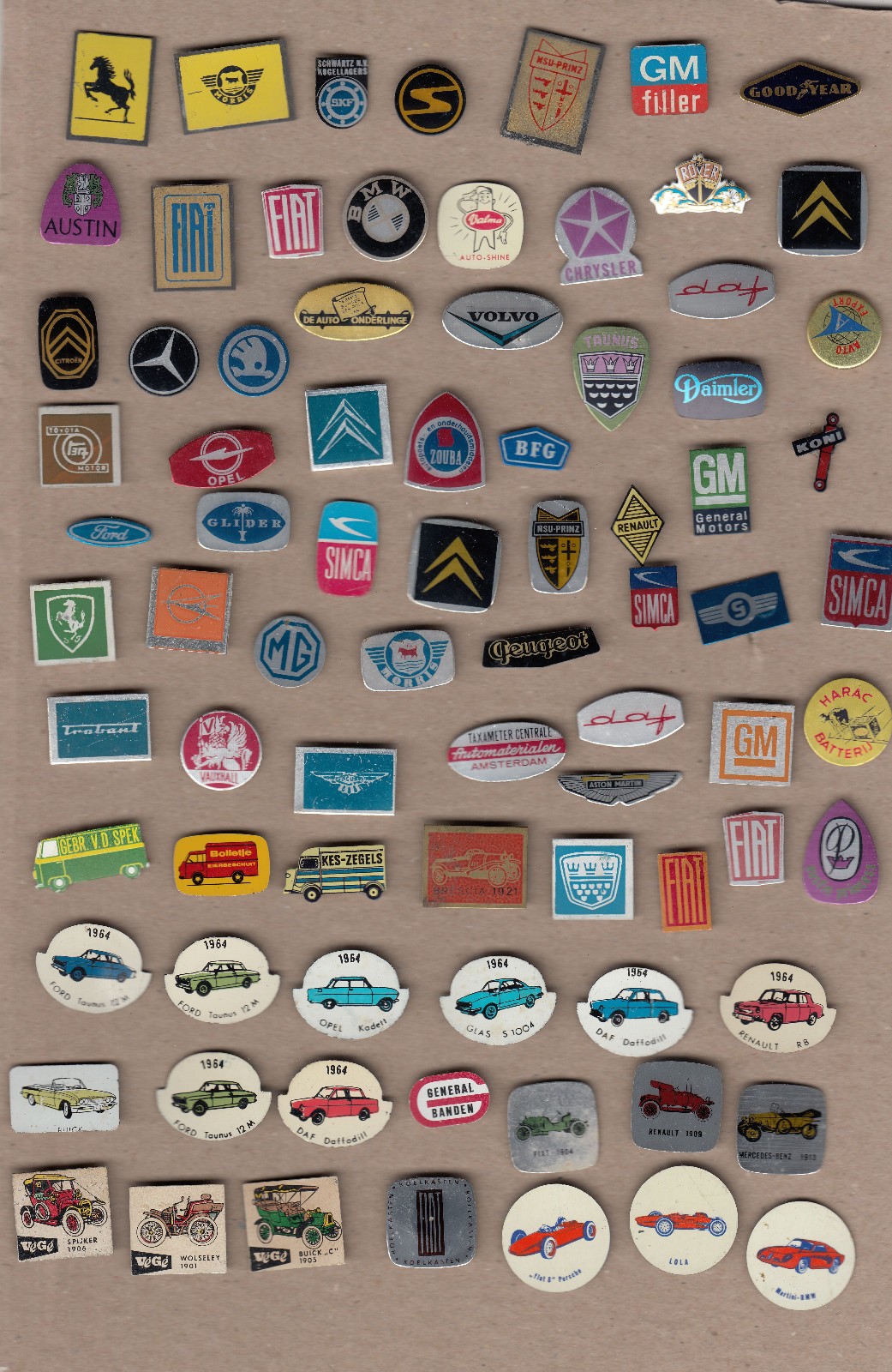 Vintage Car Logo pin badges 1960s Ferrari Morris SKF Trabant Rover MG ...