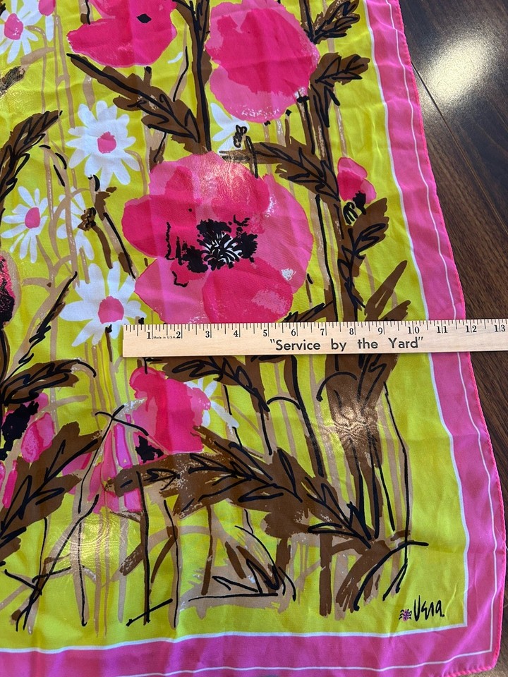 Vera Neumann for Target Sheer Scarf Wrap 44" Square Yellow Pink Poppies ...
